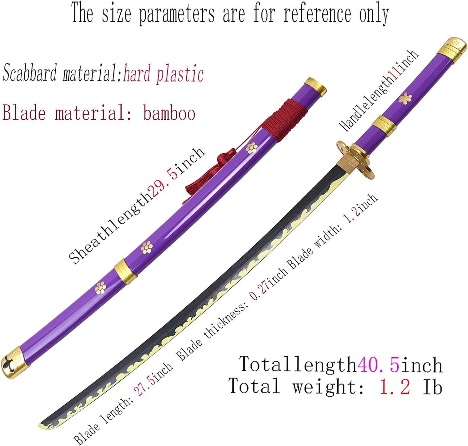 41" one piece Enma Purple Sword Wooden Bamboo Sword handmade Anime Swo ...