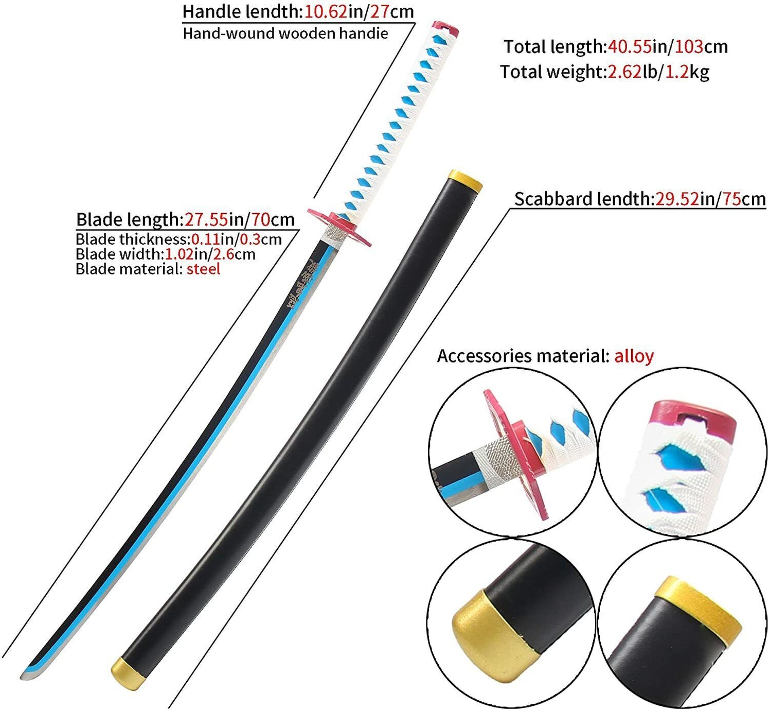 41" Metal Demon Slayer Tomioka Giyuu Samurai Sword Katana Series Anime ...